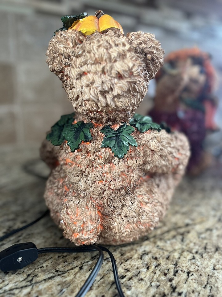 3pc Vintage 2000 Plaster Halloween Ghost Teddy Bears w Pumpkins 10.5 ...