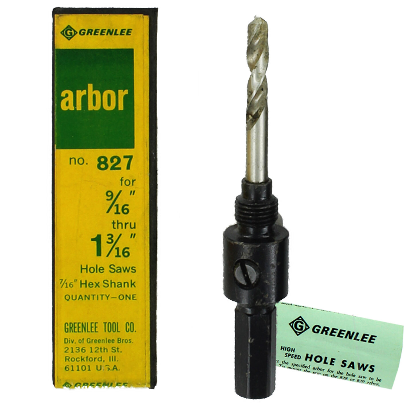 1pc Greenlee 827 Arbor 7/16" Hex Shank for 9/16"-1-3/16" Hole Saws | eBay