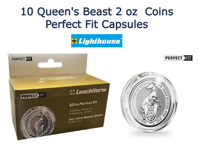 10 Queen's Beast 2 oz. Silver Coin Capsules Ultra Perfect Fit 38.61mm ...