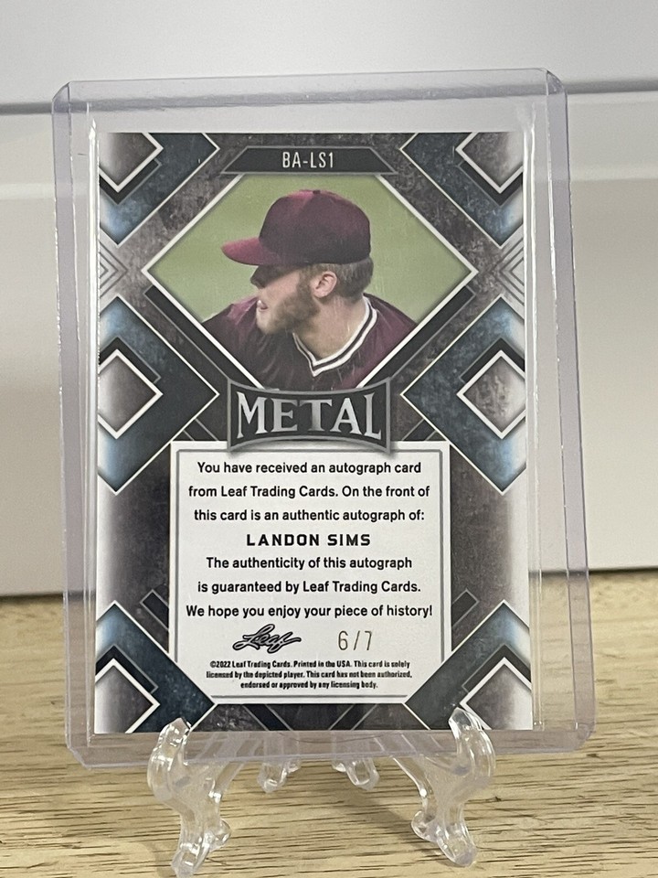 Landon Sims 2022 Leaf Metal Silver Crystal Auto Autograph 6/7 #BA-LS1 ...