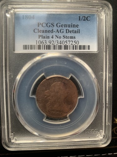 1804 Draped Bust Half Cent Early Date 1/2C Plain 4 No Stems | eBay