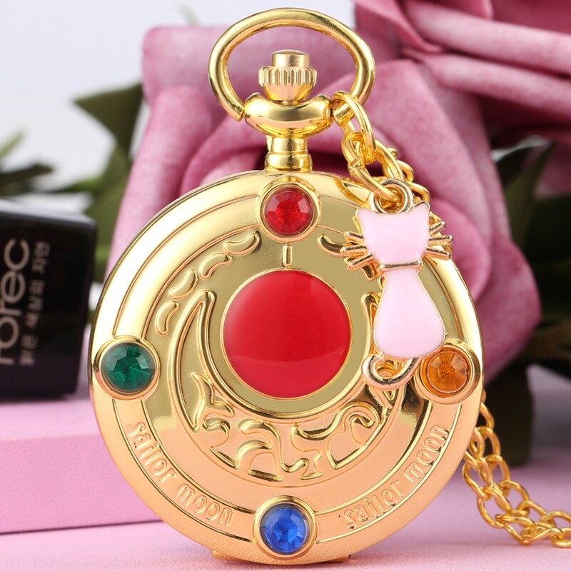 Pink Pocket Watch for Girls Cute Cartoon Design Quartz Fob Watch with ...