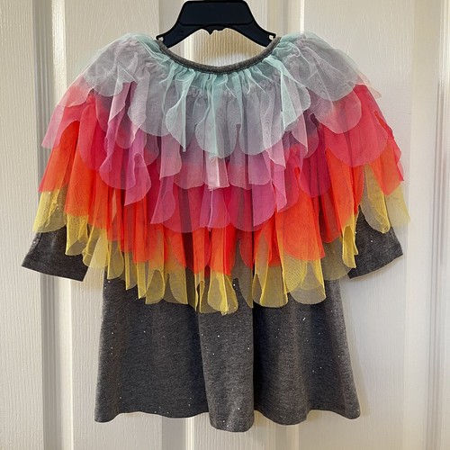 Cat & Jack Rainbow Tulle Feather Wing Cape Dress Gray Sparkle Girls ...
