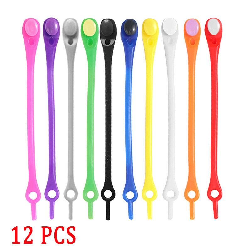 12pcs Silicone Shoe Laces Elastic No Tie Kids Adult Easy Lazy Rubber ...