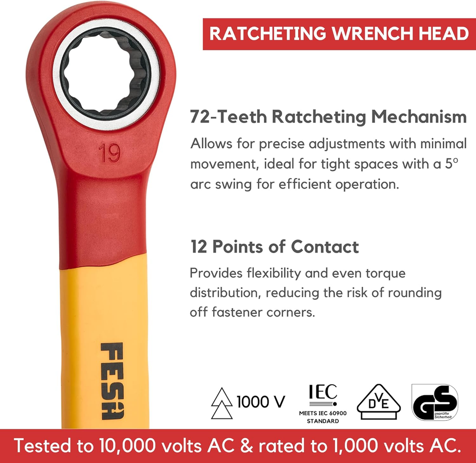 FESA Insulated Ratchet Wrench Set - 8-Piece 1000V Box Wrench Set with ...