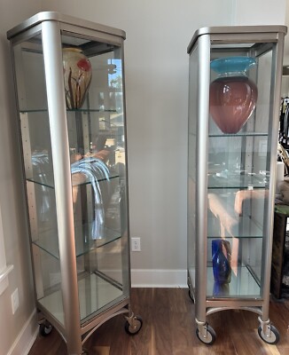 Ethan Allen Radius Collection: Brushed Nickel Curio Cabinets - 4 ...