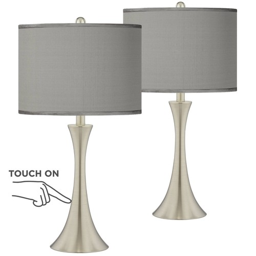 Industrial Touch Table Lamps Set of 2 LED Brushed Nickel Gray Shade ...