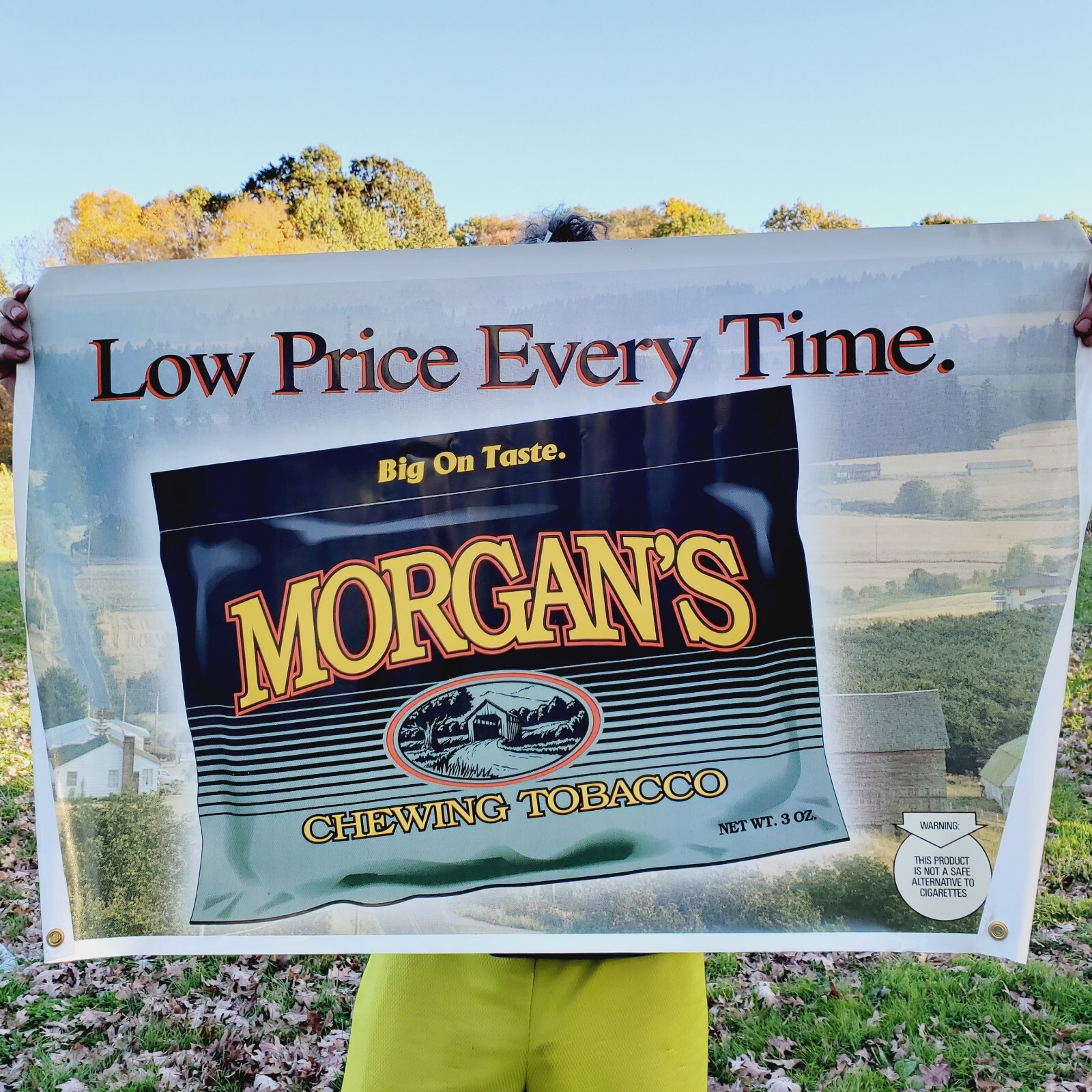 Big on Taste MORGAN'S Chewing Tobacco VINYL Sign 30" x 47" NEW OLD ...