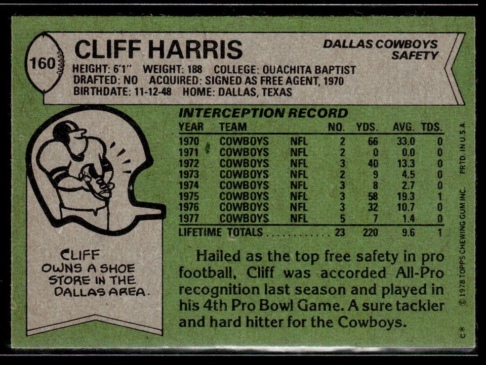 1978 Topps #160 Cliff Harris | eBay