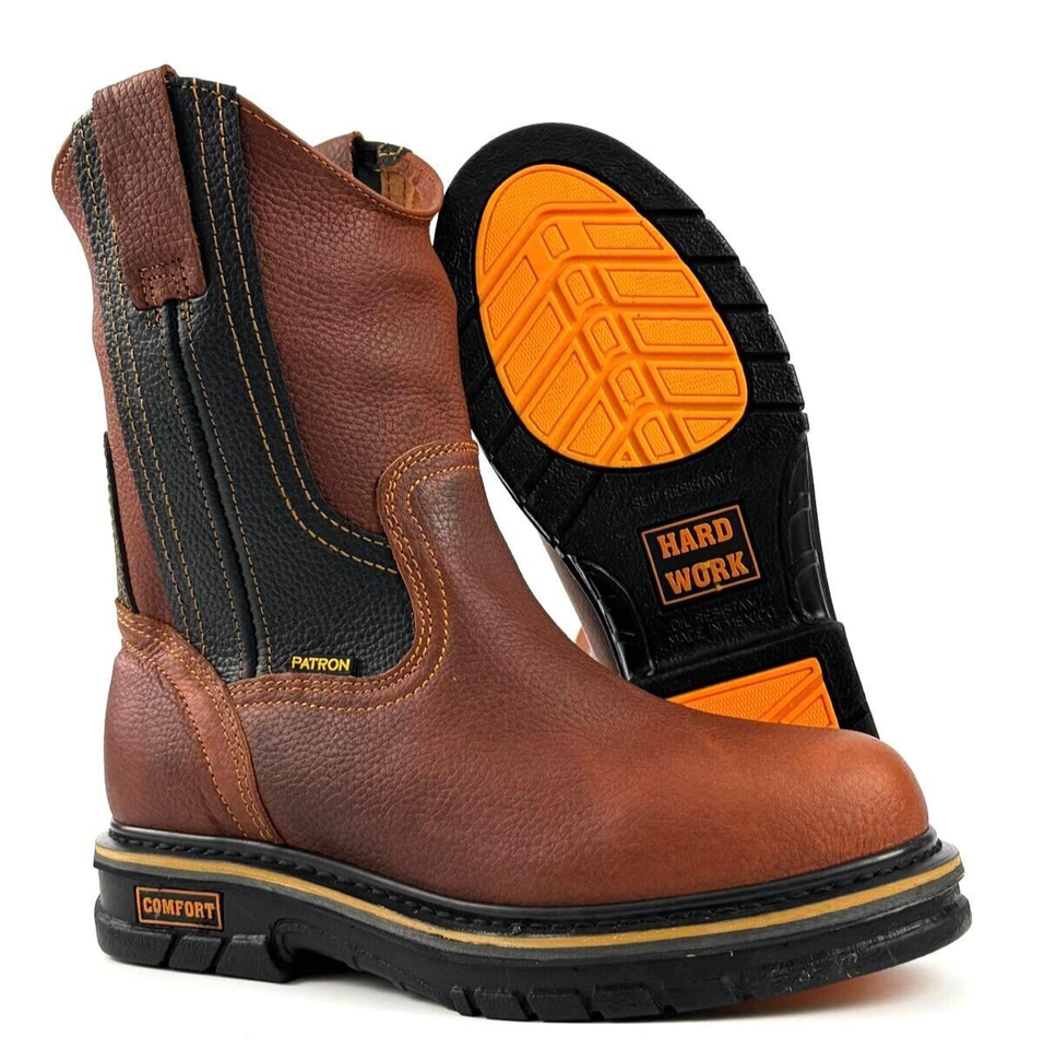 MENS WORK BOOTS OIL FULL GRAIN LEATHER BROWN SLIP RESISTANT BOTAS DE ...