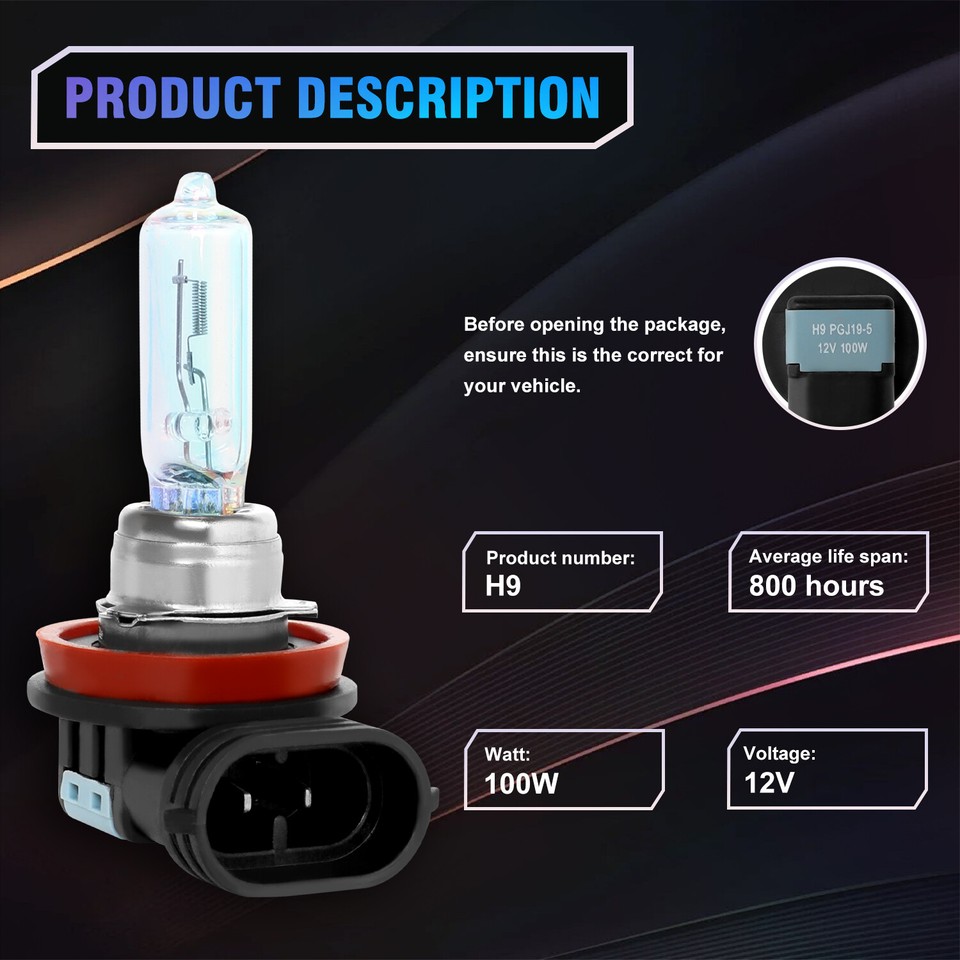 4x H8 H9 H11 Halogen Headlight Bulb Kit High/Low Beam Super Bright ...
