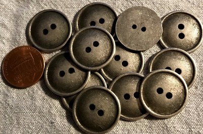 12 Antiqued Silver Tone Metal Sew-through Buttons 13/16" 20MM Lot ...