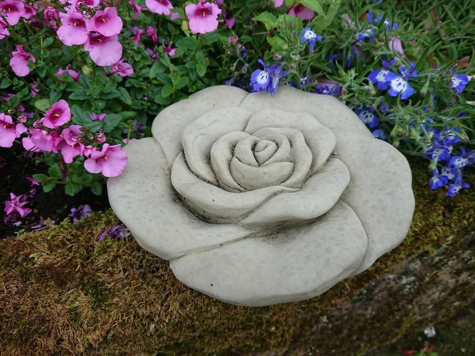 STONE GARDEN PRETTY ROSE FLOWER STONE ORNAMENT FLORAL DECORATION | eBay