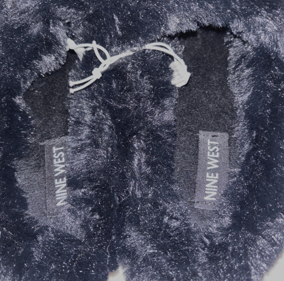 Nine West Women's Slippers Slides Black Velvet Faux Fur Lined Cushioned ...