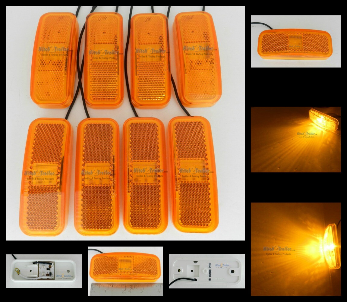 (8) 4" Amber Rectangle Surface Mount LED Clearance Marker Light 2 Diode ...