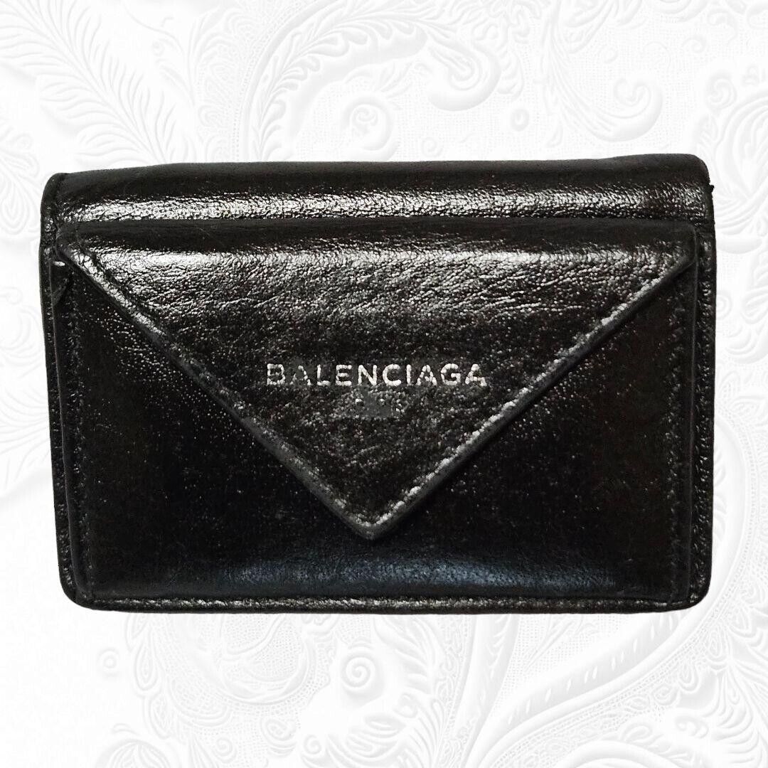 BALENCIAGA PAPIER MINI Leather Compact wallet Tri-fold Black BALENCIAGA PAPIER MINI Leather Compact wallet Tri-fold Black