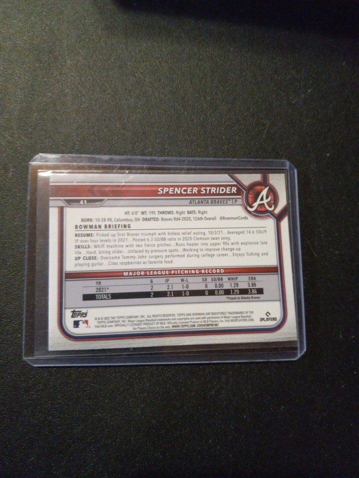 2022 Bowman #41 Spencer Strider Rookie Card RC | eBay