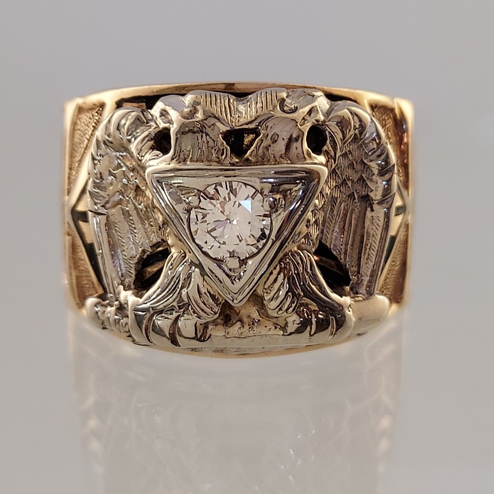 Vintage 10k Diamond Scottish Rites 32nd Degree Double Eagle Ring. W/.35 ...