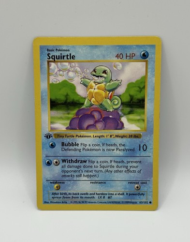 Pokemon TCG Squirtle 63/102 Base Set - 1st Edition - Shadowless - 1999 ...