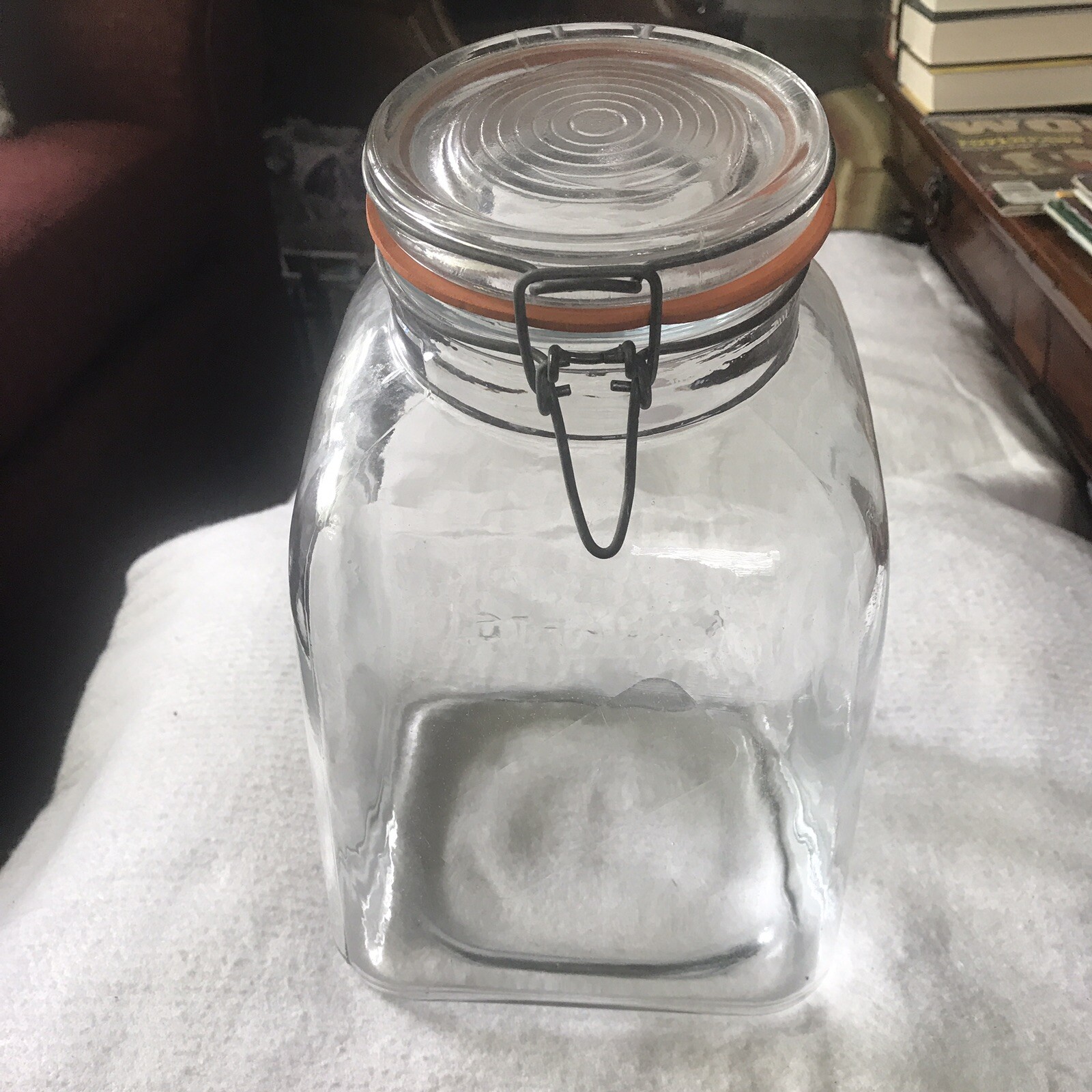 RARE Vintage Slant Glass w/Glass Lid Apothecary penny Candy Cookie Jar ...