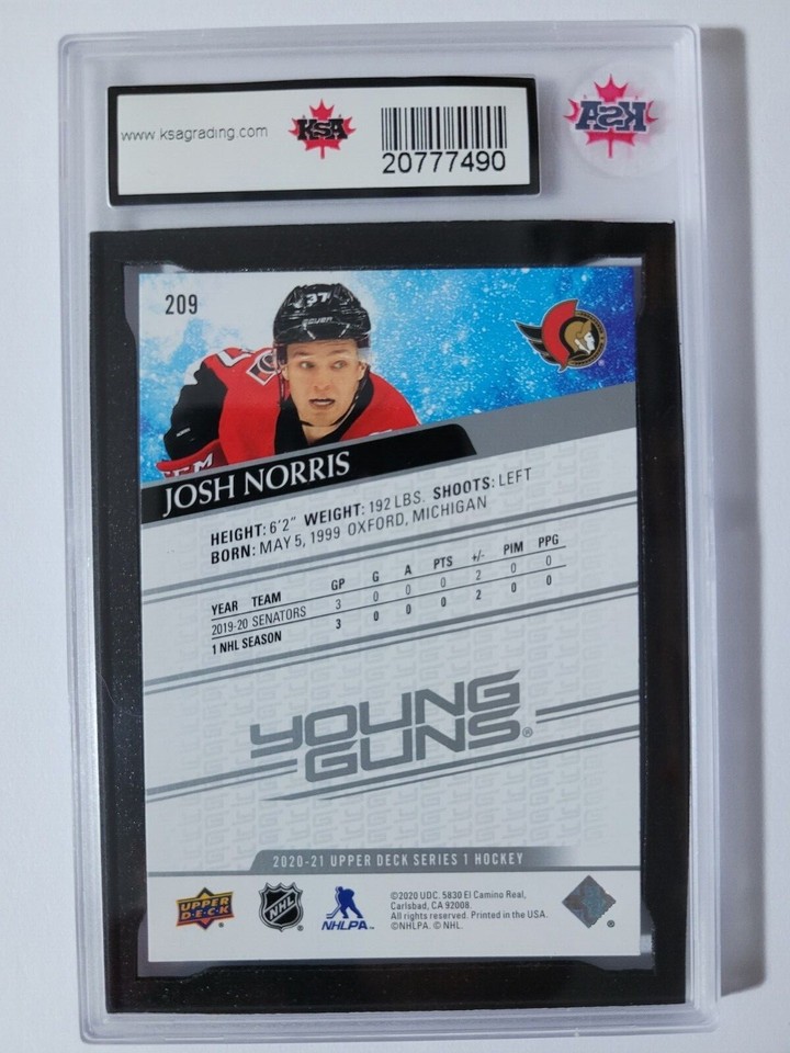 Josh Norris 2020-21 Young Guns Rookie Hockey Card KSA 9.5!!! | eBay