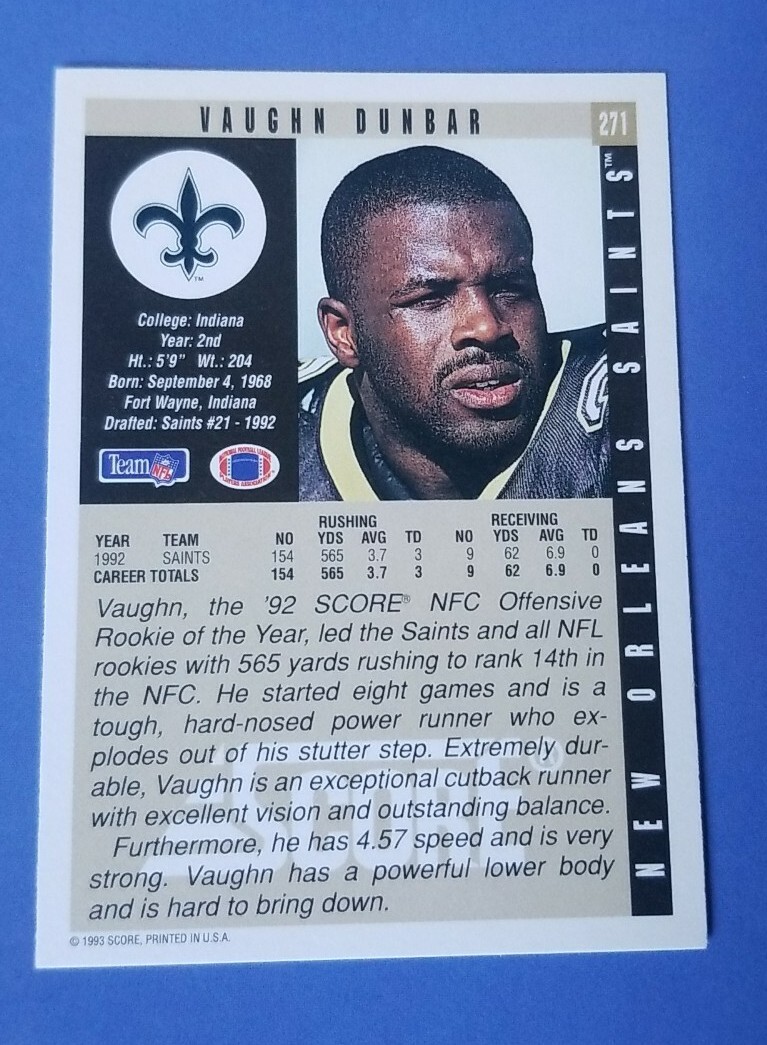 1993 Score Football #271 Vaughn Dunbar - New Orleans Saints | eBay