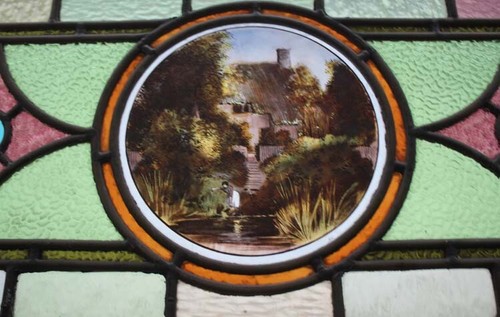 Painted Cottage By Lake English Victorian Antique Stained Glass Window ...