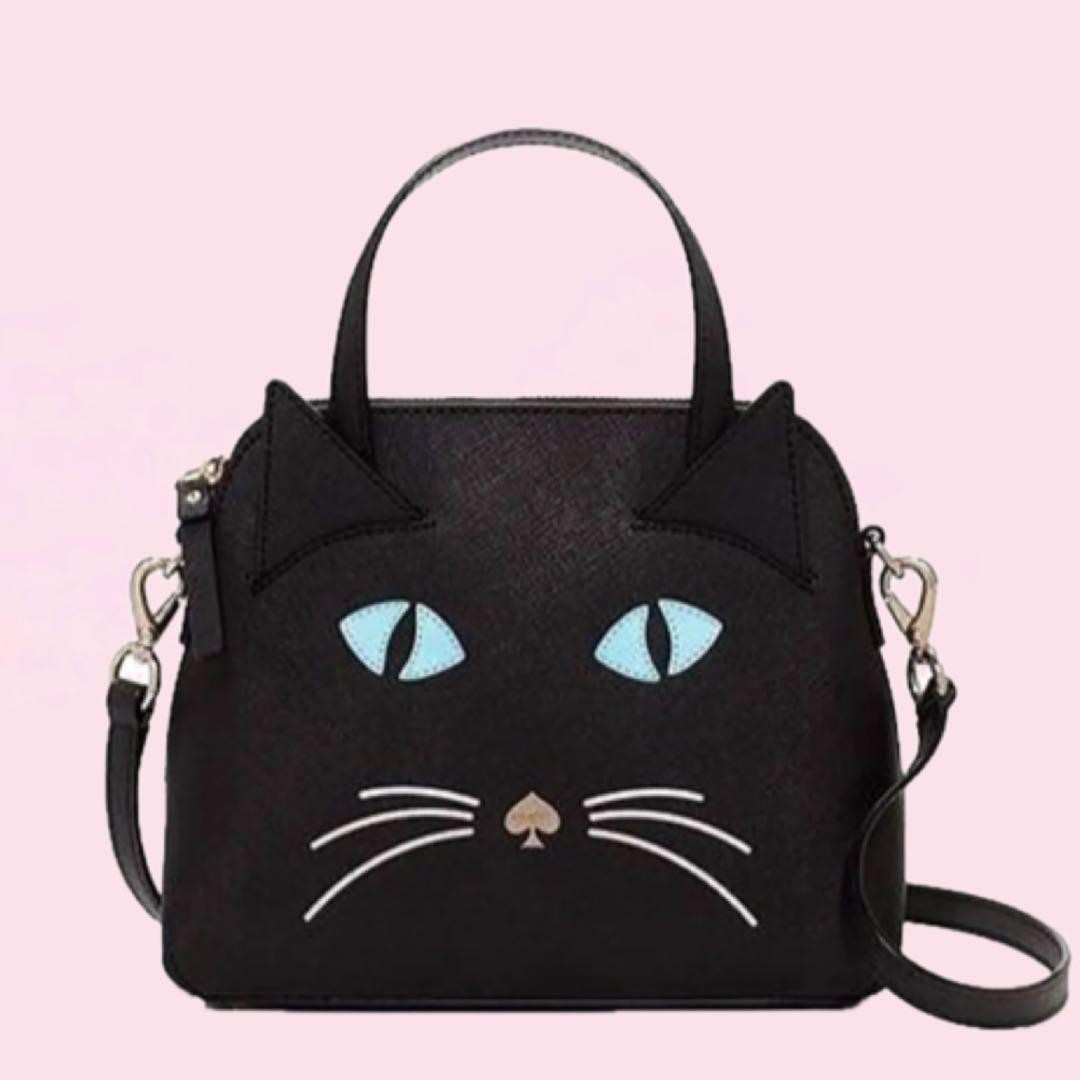 Kate Spade Cats Meow Cat Crossbody Bag Black Leather 2Way Small ...
