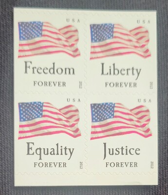 4 USPS FOREVER Postage Stamps: FLAG, LIBERTY, FREEDOM, JUSTICE ...