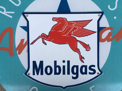 MOBIL GAS PEGASUS die-cut SHIELD porcelain coated 18 GAUGE steel SIGN ...
