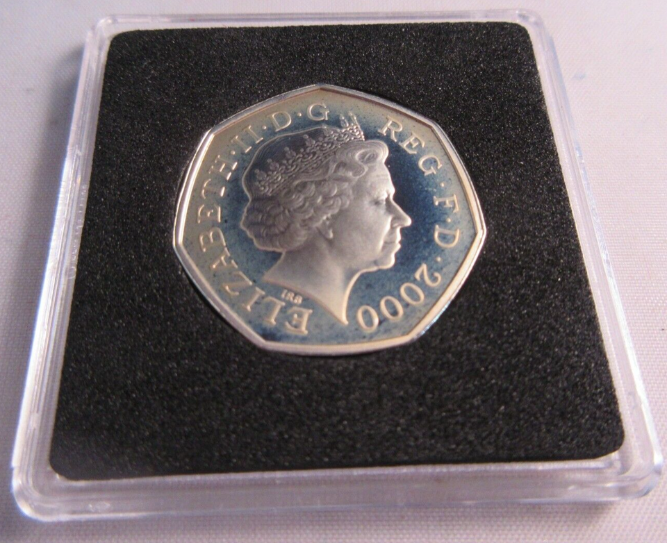 2000 BRITANNIA QEII SILVER PROOF 50P FIFTY PENCE COIN CAPSULE BOX & COA ...