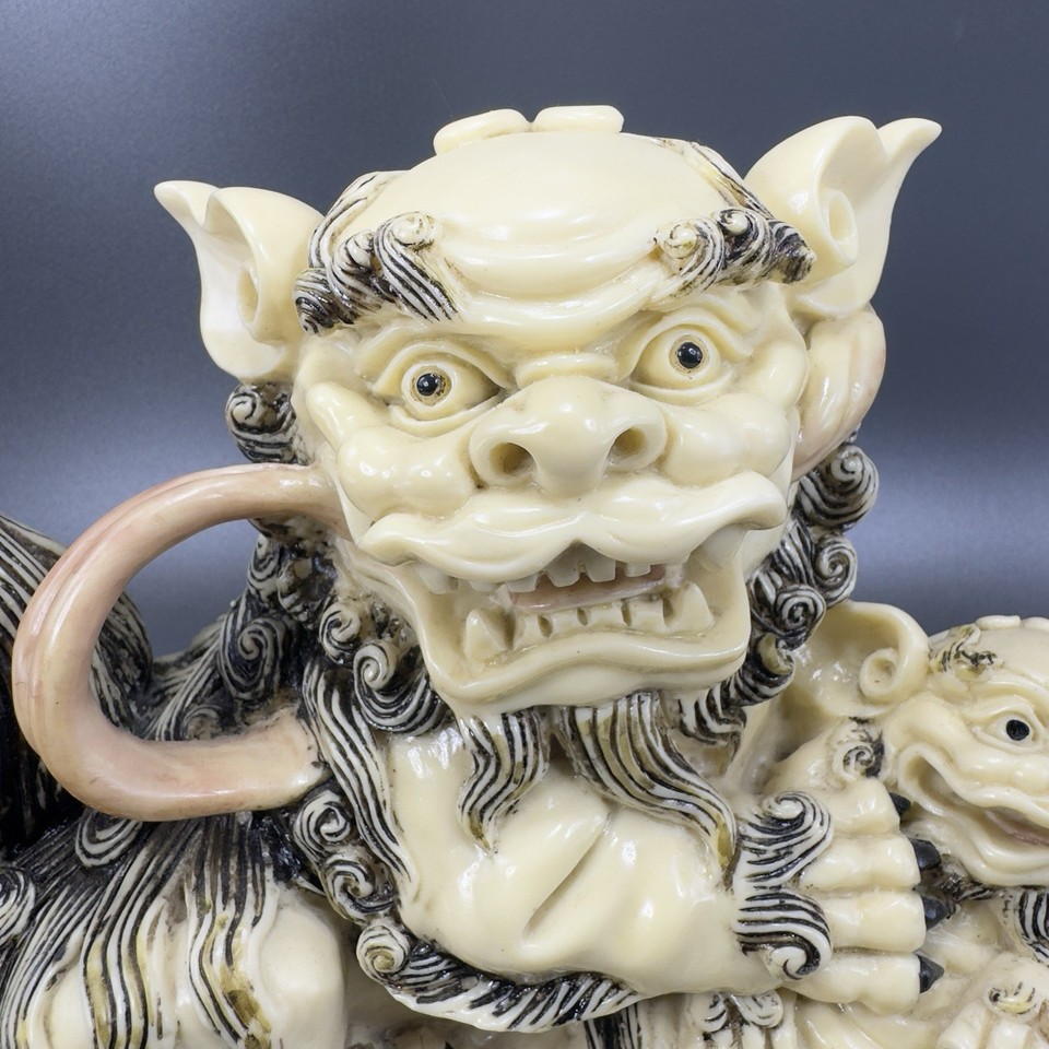 Vintage Chinese Guardian Lion Sculpture Signed Foo Dog Fu Foo Dog With ...