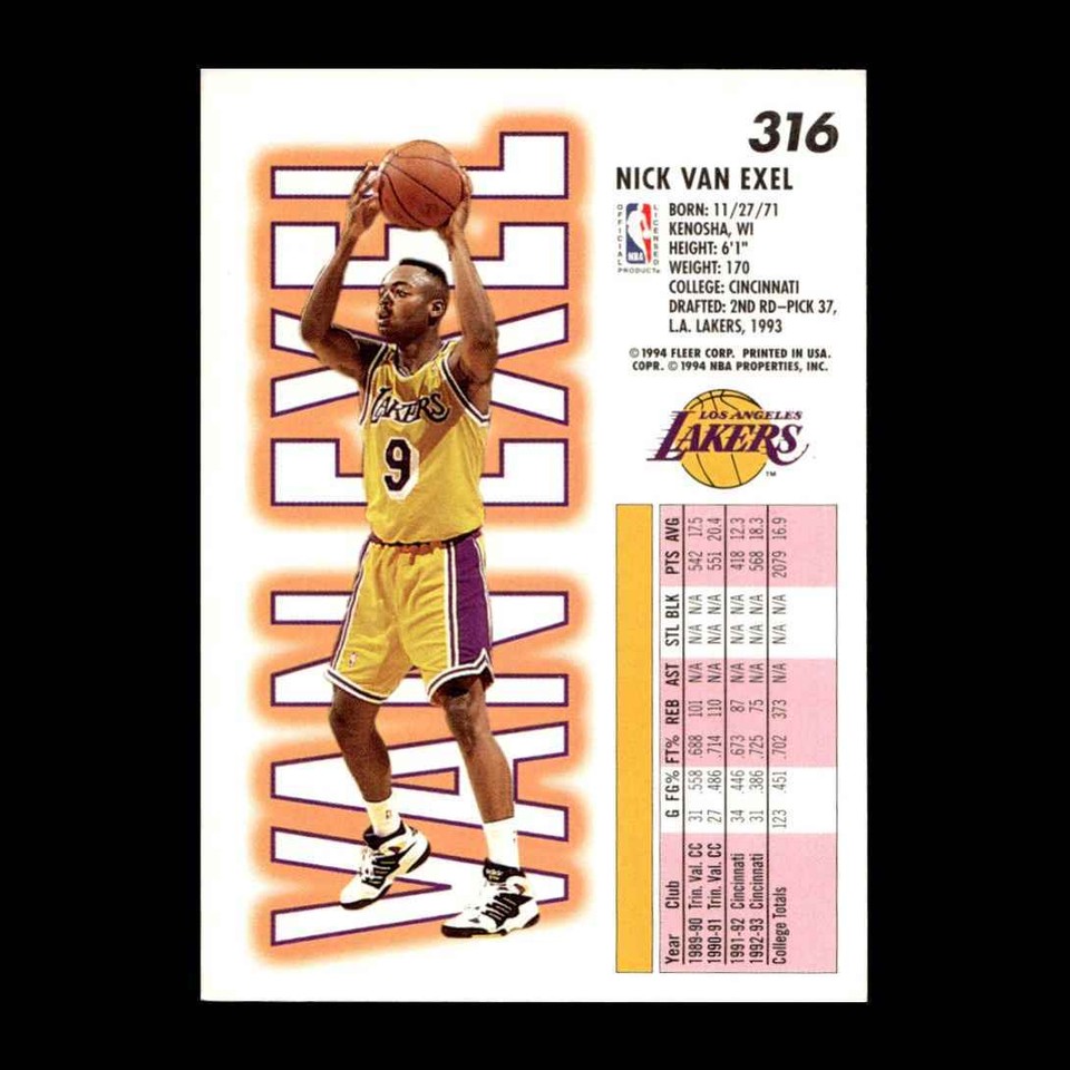 Nick Van Exel 1993-94 Fleer Los Angeles Lakers #316 R328O 5 | eBay