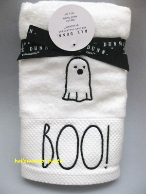 RAE DUNN HALLOWEEN BOO GHOST Hand Towel Set White and Black Bath ...