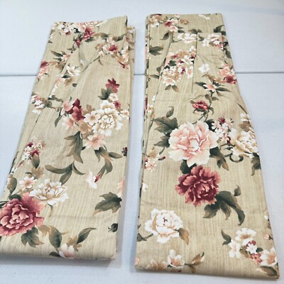 vintage sears pinch pleat drapes curtain panel pair beige pink floral ...