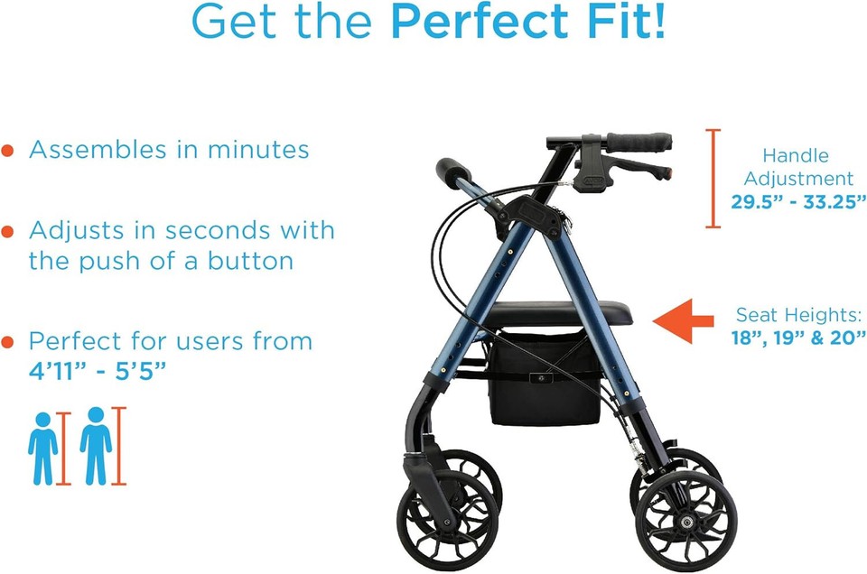 NOVA Star Petite Bariatric Rollator Walker w/Perfect Fit Lghtwght ...