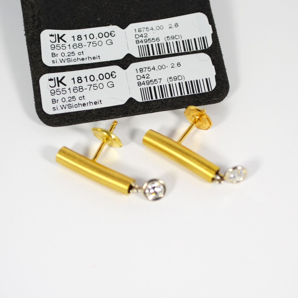 Handgefertige Gelbgold 750 Ohrstecker mit 2 Brillanten 0,5ct. SI/W ...