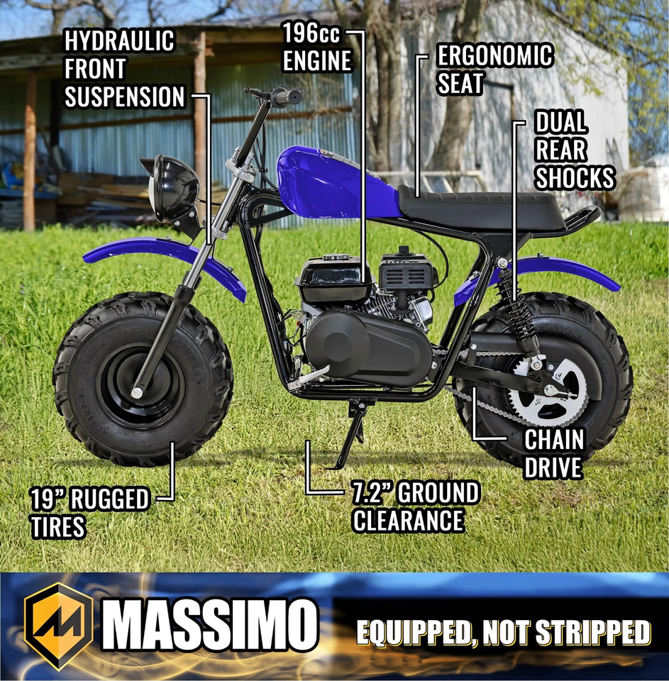 Motor Sports MB200S 196Cc 7.5HP Gas Powered Mini Bike, Blue | eBay