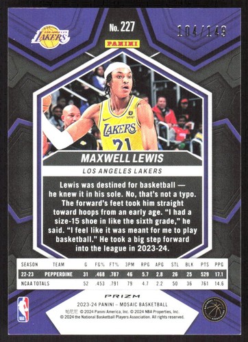 8936F 2023-24 Panini Mosaic #227 Maxwell Lewis Pink #/149 | eBay