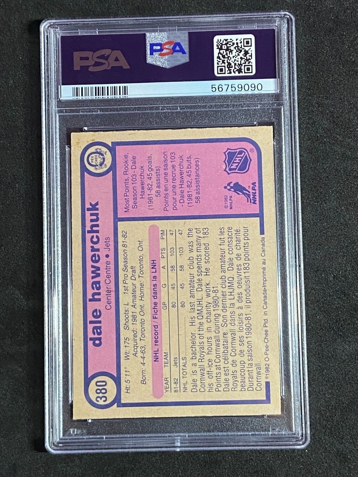 Dale Hawerchuk RC 1982-83 O-Pee-Chee #380 Rookie OPC Winnipeg Jets PSA ...