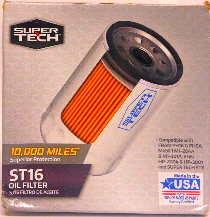 Super Tech ST16 Oil Filter 10,000 Mile Protection Made In USA Free ...
