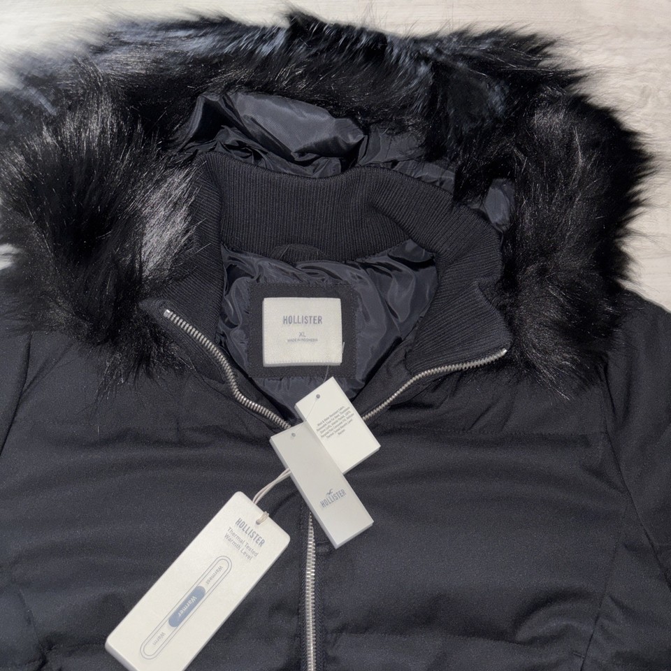 Hollister Y2K Viral Faux Fur Hood Puffer Bomber Jacket Size XL UK 16-18 ...