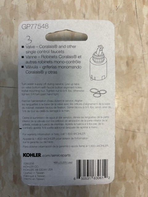 Kohler Genuine Parts GP77548 Faucet Valve Cartridge Replacement.#D05 | eBay