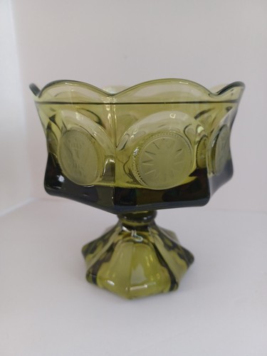 Vintage Fostoria Emerald Green Coin Glass Compote Jam Jelly Candy Dish ...