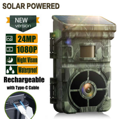Mini Solar Power 24MP Trail Camera 1080P HD Hunting Game Wildlife Night ...
