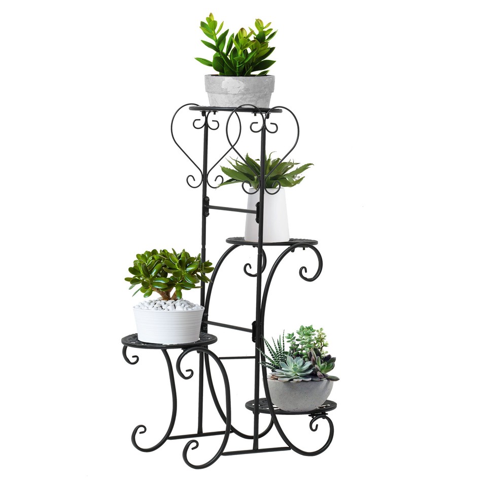 4 Tier Metal Flower Pot Plant Stand Display Shelf Multilayer Rack ...