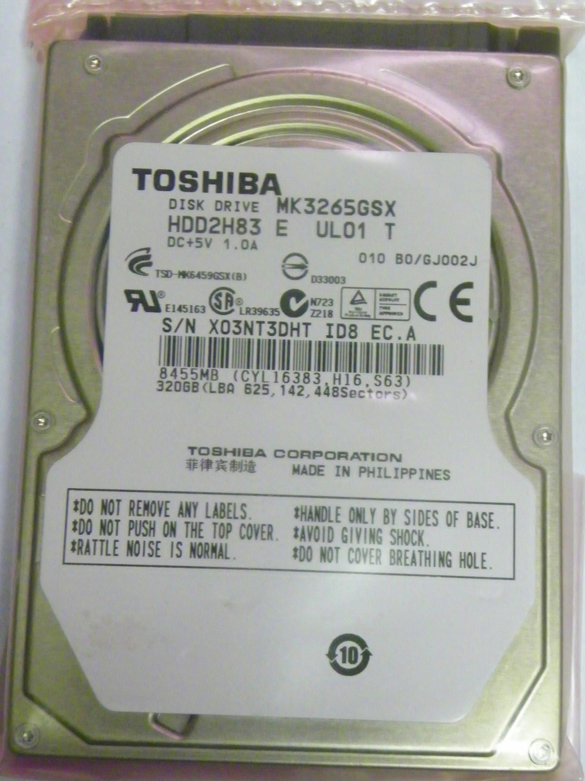 Toshiba MK3265GSX (HDD2H83 E UL01 T) 010 B0/GJ002J Laptop 2.5" 320GB ...
