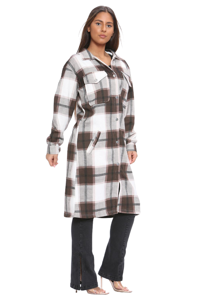 Womens Ladies Long Shacket Casual Fleece Oversized Shirt Coat Jacket ...