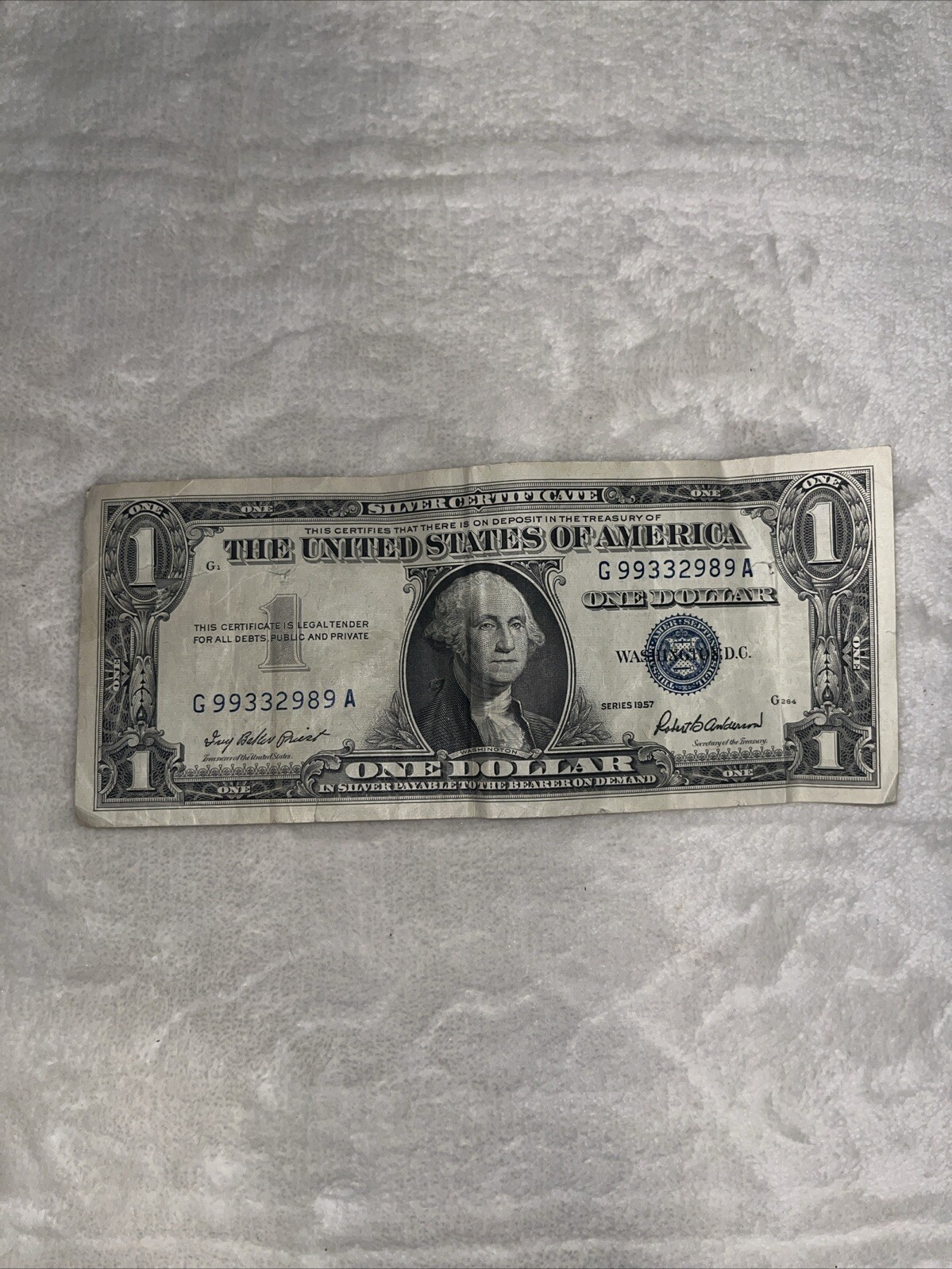 1957 One Dollar Blue Seal Note Silver Certificate Old US Bill $1 Money ...