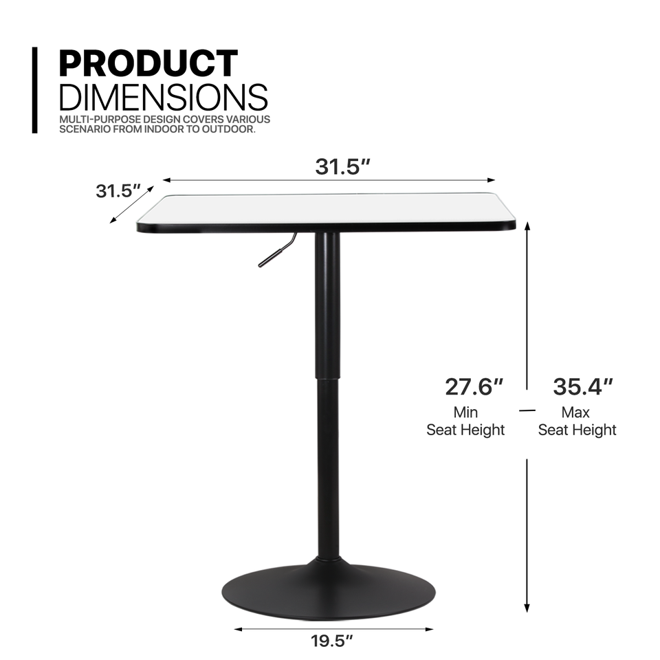 Adjustable Height Bar Cocktail Table White Wood Rectangular Tabletop ...
